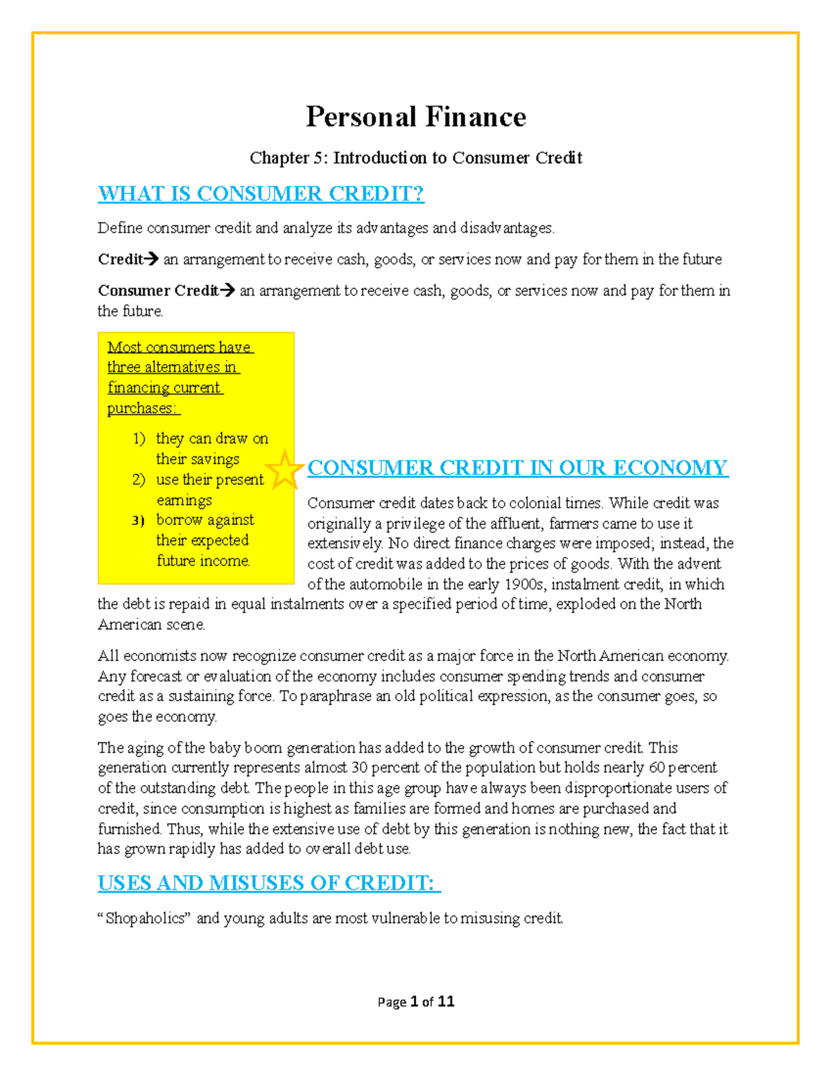 Personal Finance Ch 5 Note - Personal Finance Chapter 5: Introduction ...