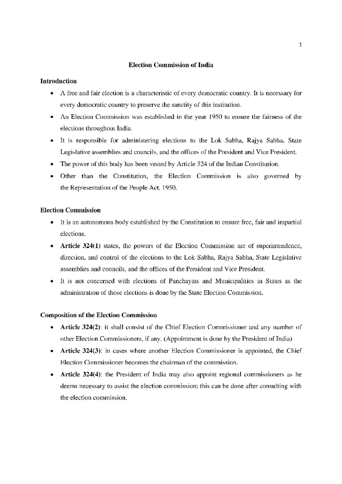 Election Commission - constitution law - Studocu