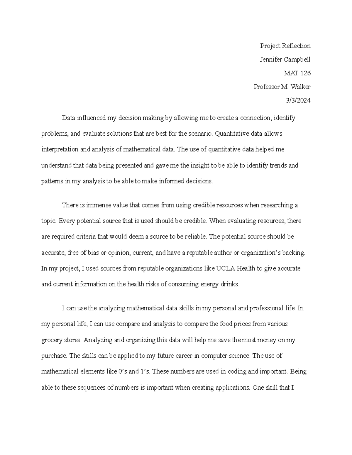 Journal 8-2 Module 8 Project reflection - Project Reflection Jennifer ...