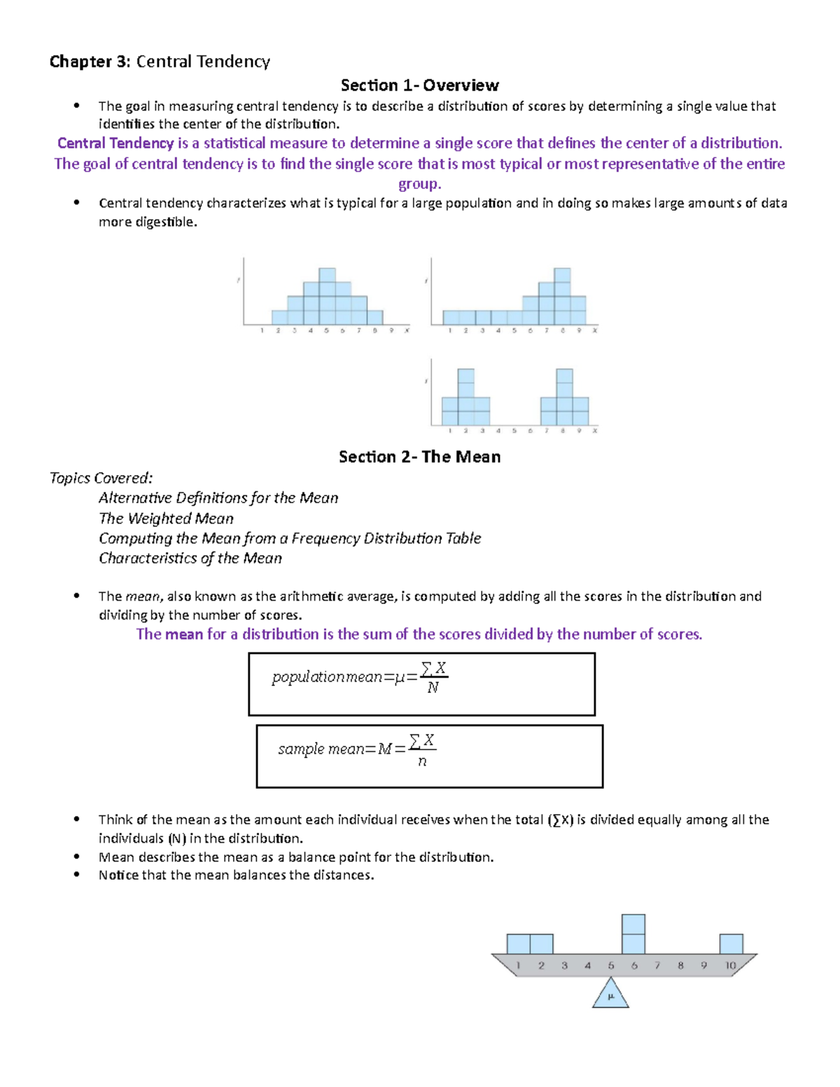 Chapter 3- Central Tendency - Section 1- Overview The goal in measuring ...