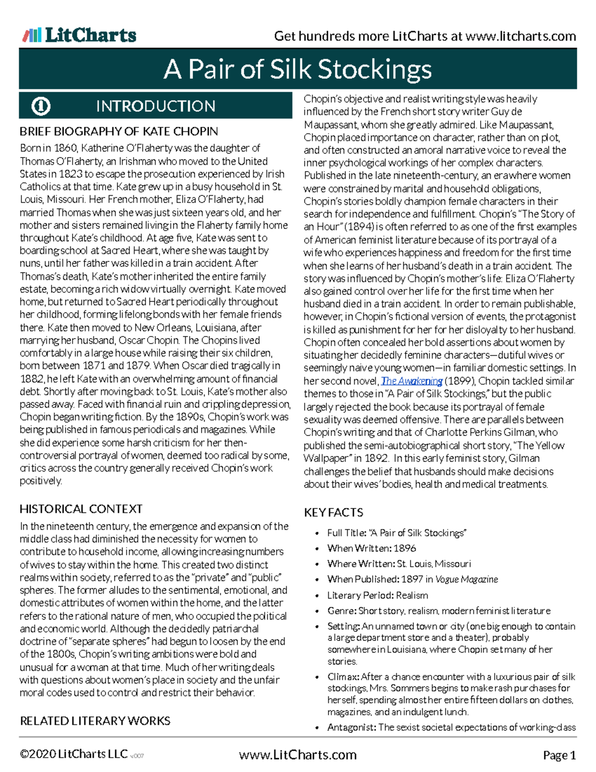 A Pair of Silk Stockings Lit Chart - A Pair of Silk Stockings BRIEF ...