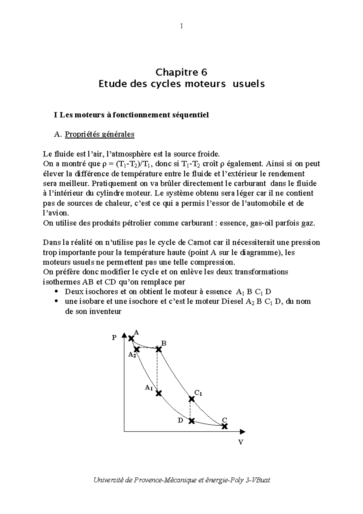 Cycle diesel - Chapitre 6 Etude des cycles moteurs usuels I Les moteurs ...