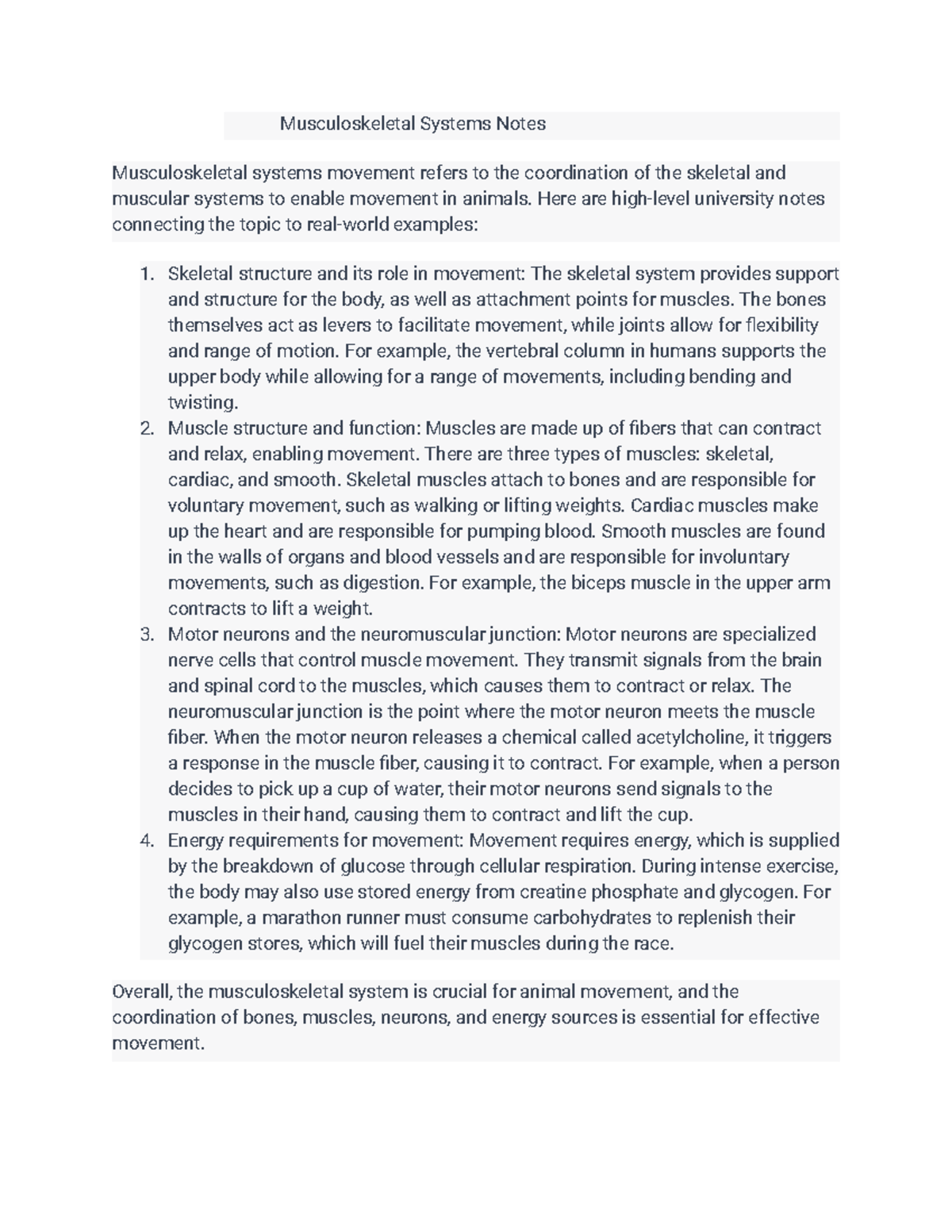 Musculoskeletal Systems Notes - Musculoskeletal Systems Notes ...