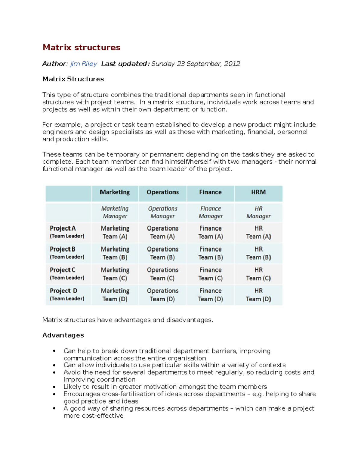 Matrix structures - Lecture notes 2 - Matrix structures Author : Jim ...