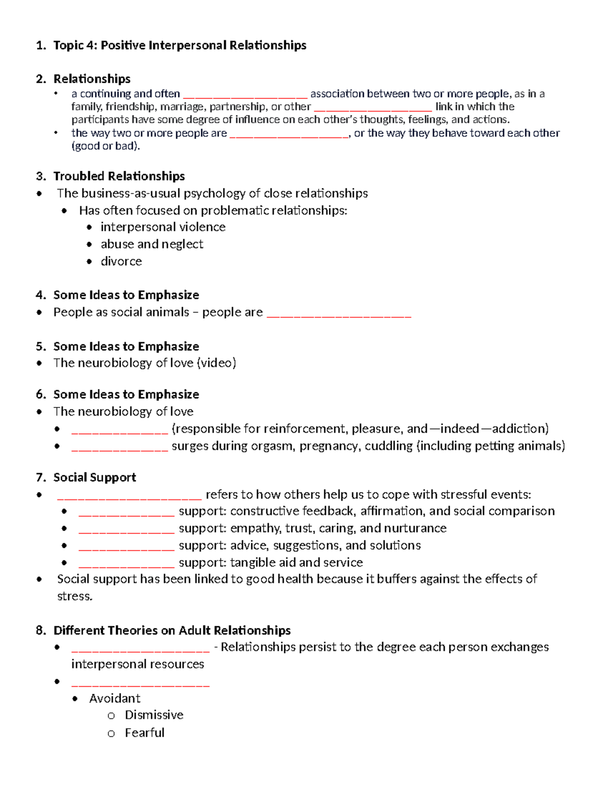 Topic 4-Relationships - Topic 4: Positive Interpersonal Relationships ...