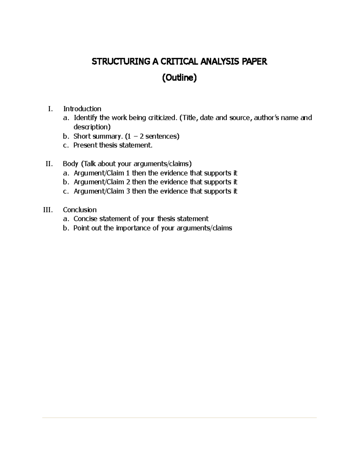 Structuring A Critical Analysis Paper - STRUCTURING A CRITICAL ANALYSIS ...