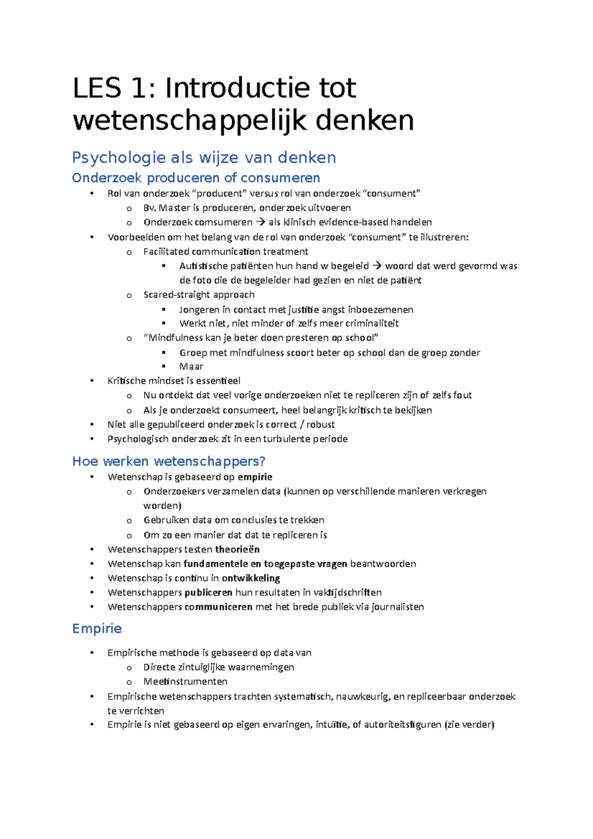 LES 1 studo - Les 1 - LES 1: Introductie tot wetenschappelijk denken ...