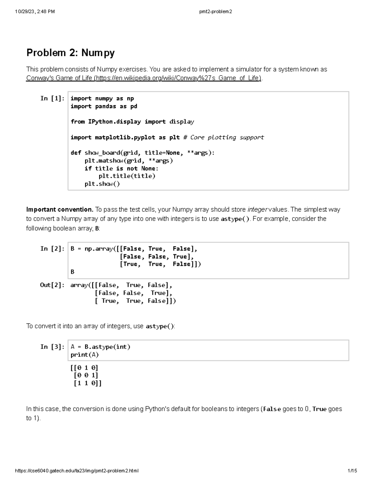 Pmt2 Problem 2 Pre For Midterm 2 Problem 2 Numpy This Problem Consists Of Numpy Exercises