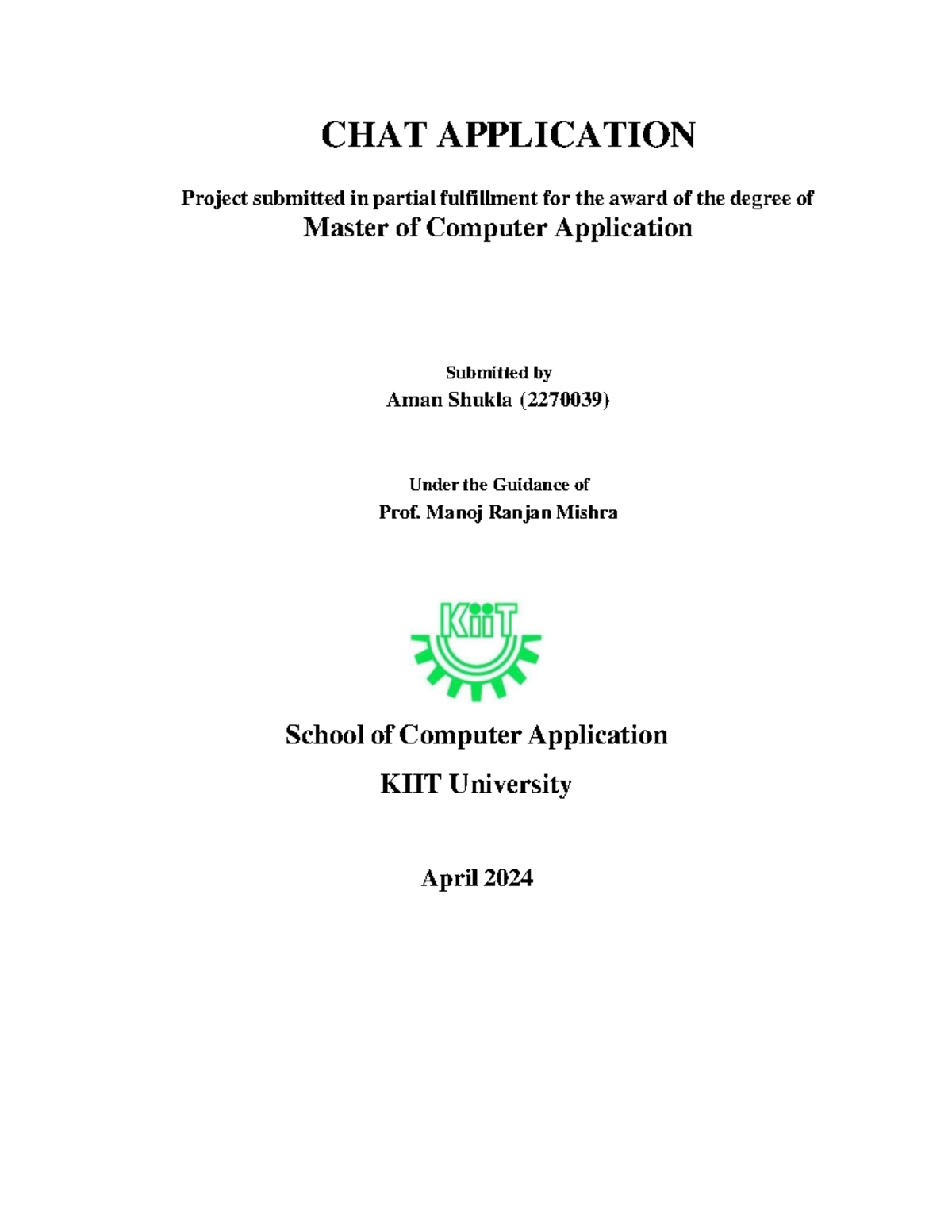 Aman Shukla (2270039) - CHAT APPLICATION Project submitted in partial ...