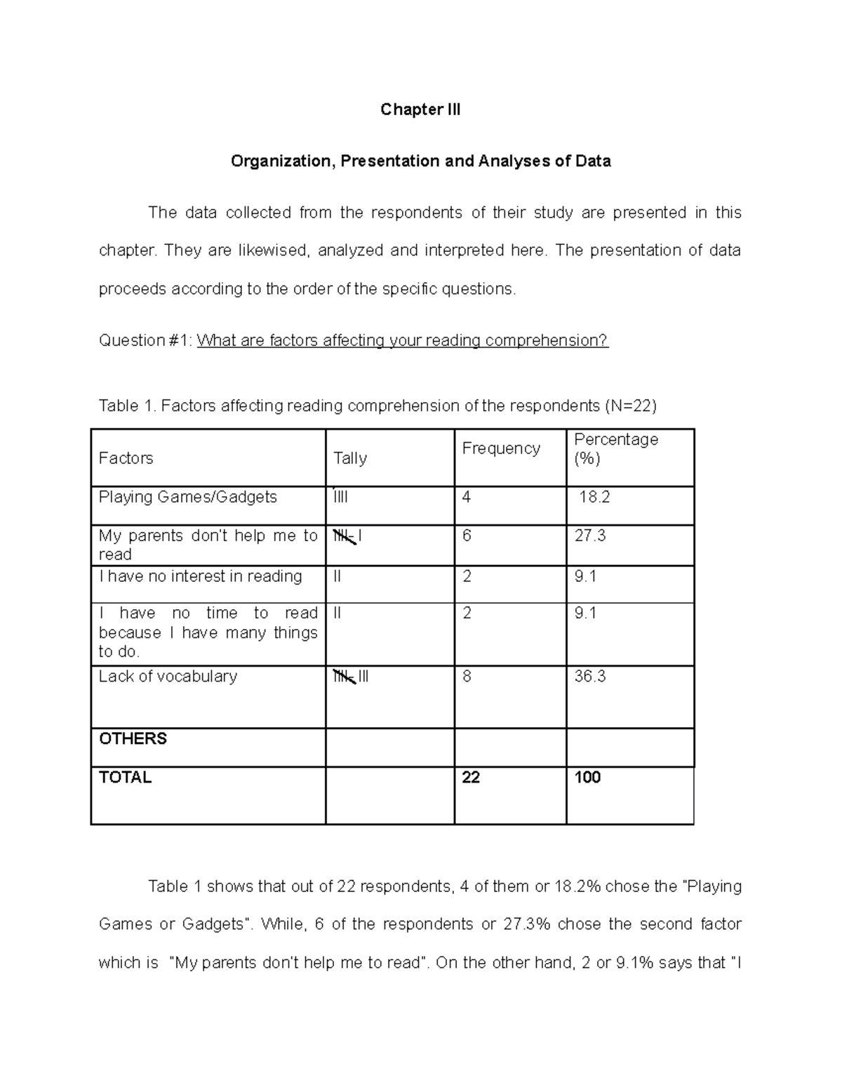 Table - Chapter III Organization, Presentation and Analyses of Data The ...