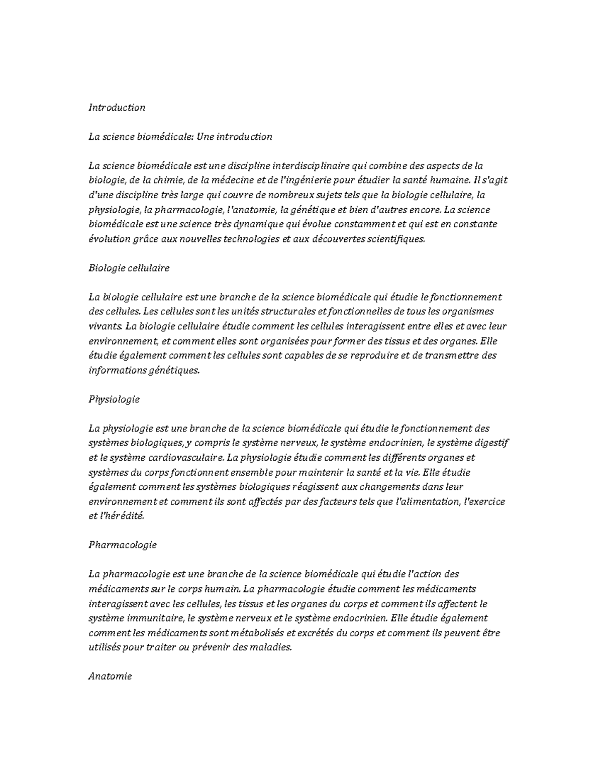 Biomedical Science Study Notes - Introduction La science biomédicale ...