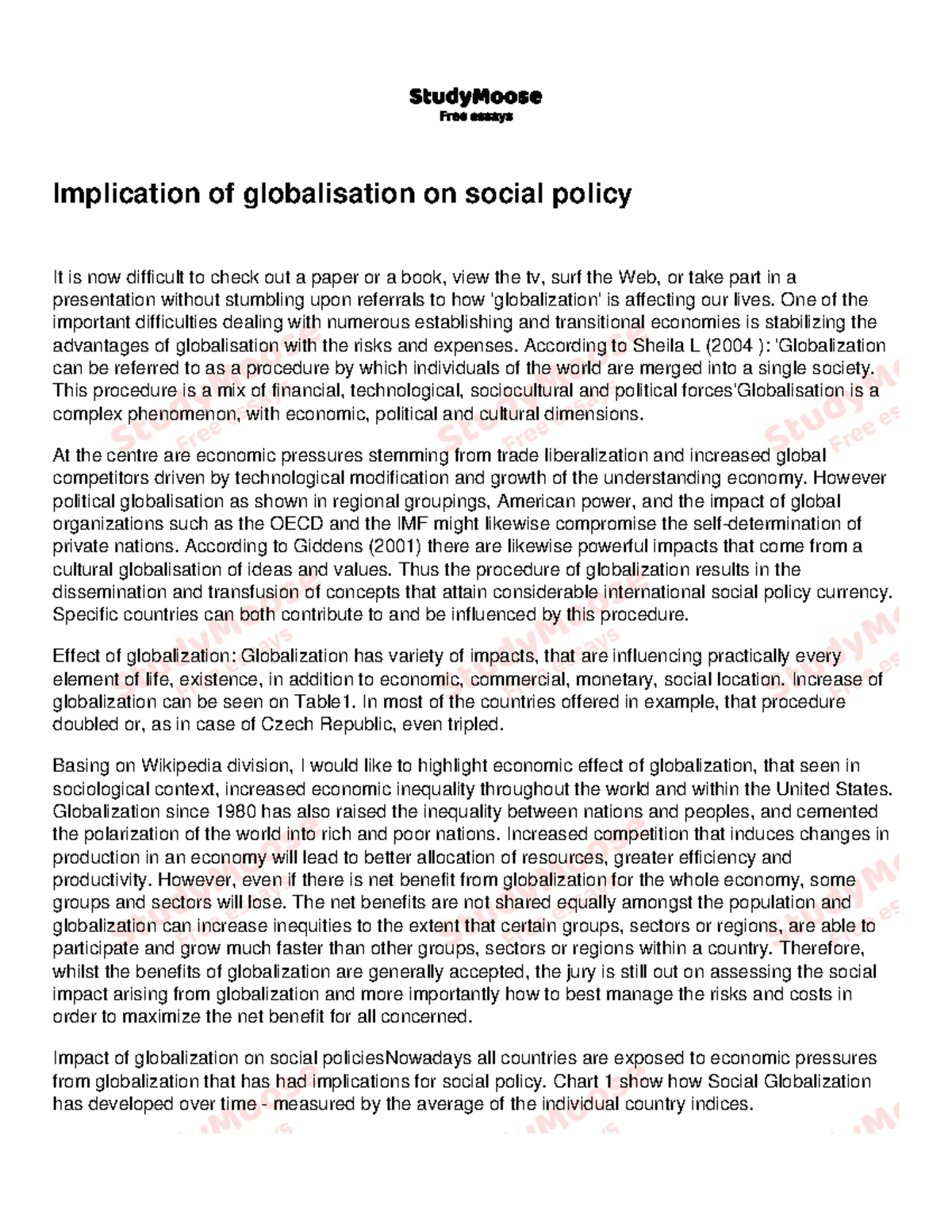 Implication of globalisation on social policy - One of the important ...