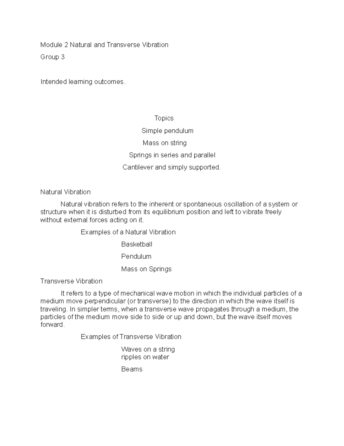 Module 2 Natural and Transverse Vibration - Module 2 Natural and ...