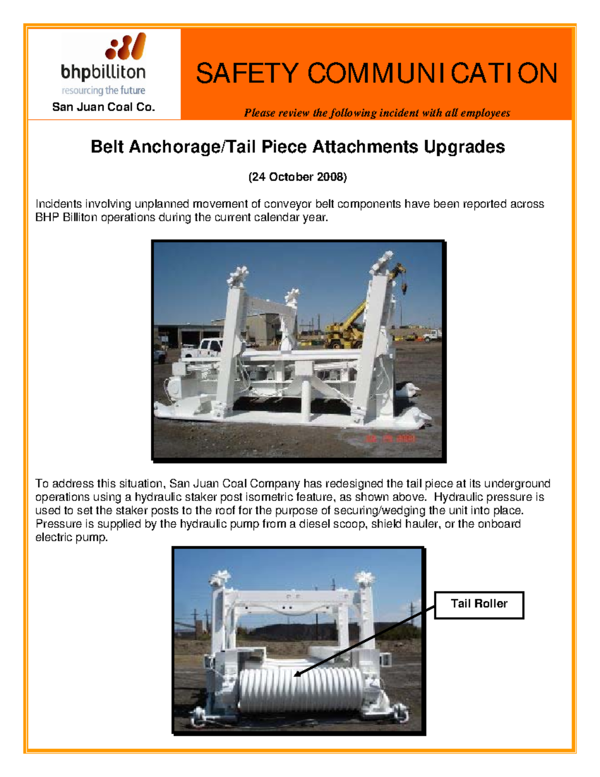 Safety Alert Tail Piece Anchorage Upgrades - Belt Anchorage/Tail Piece ...