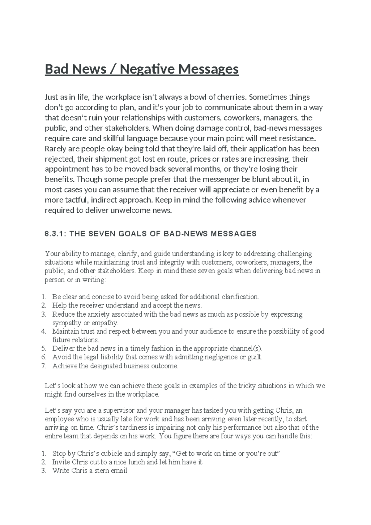 6.1. Bad News Messages - Bad News / Negative Messages Just as in life ...