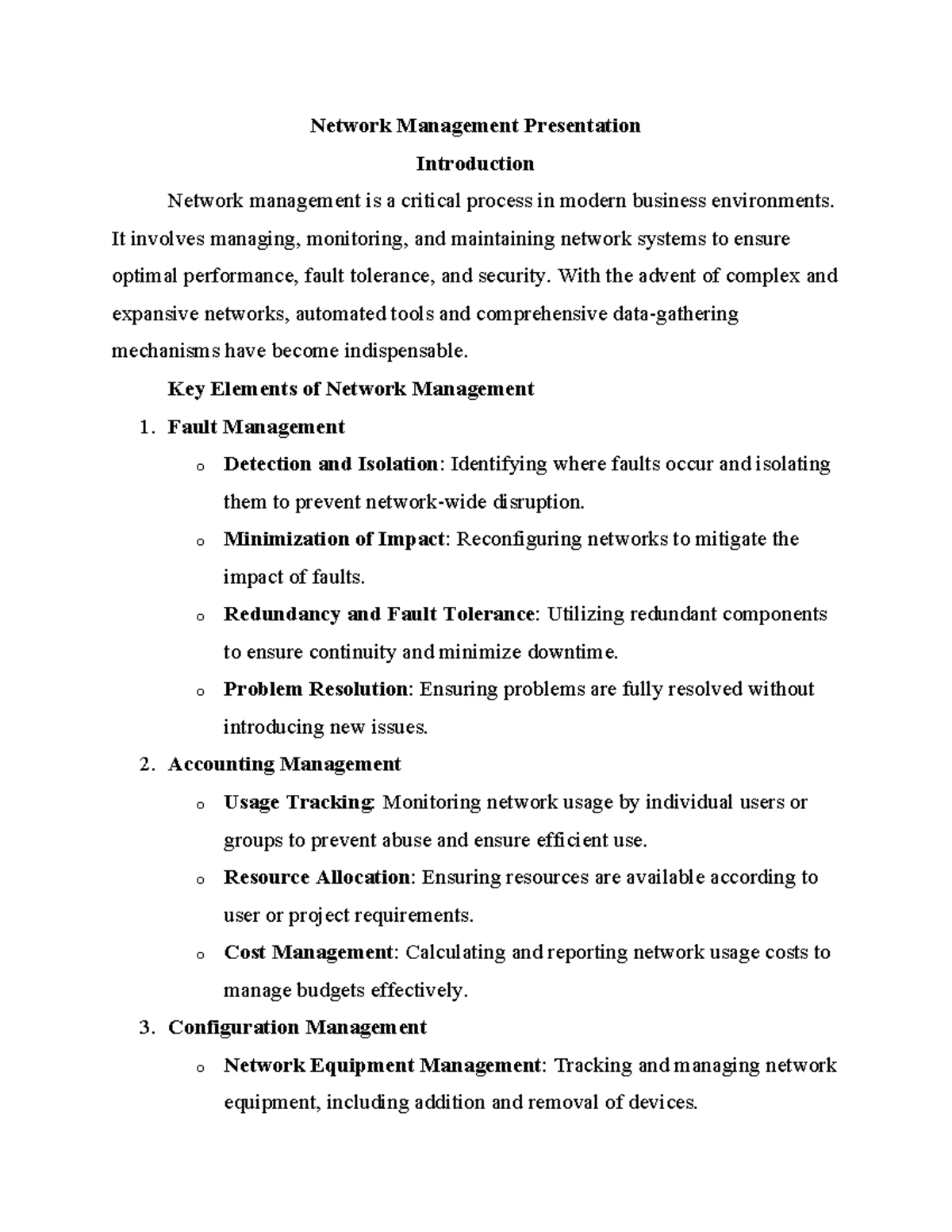 Network Management Presentation - Network Management Presentation ...