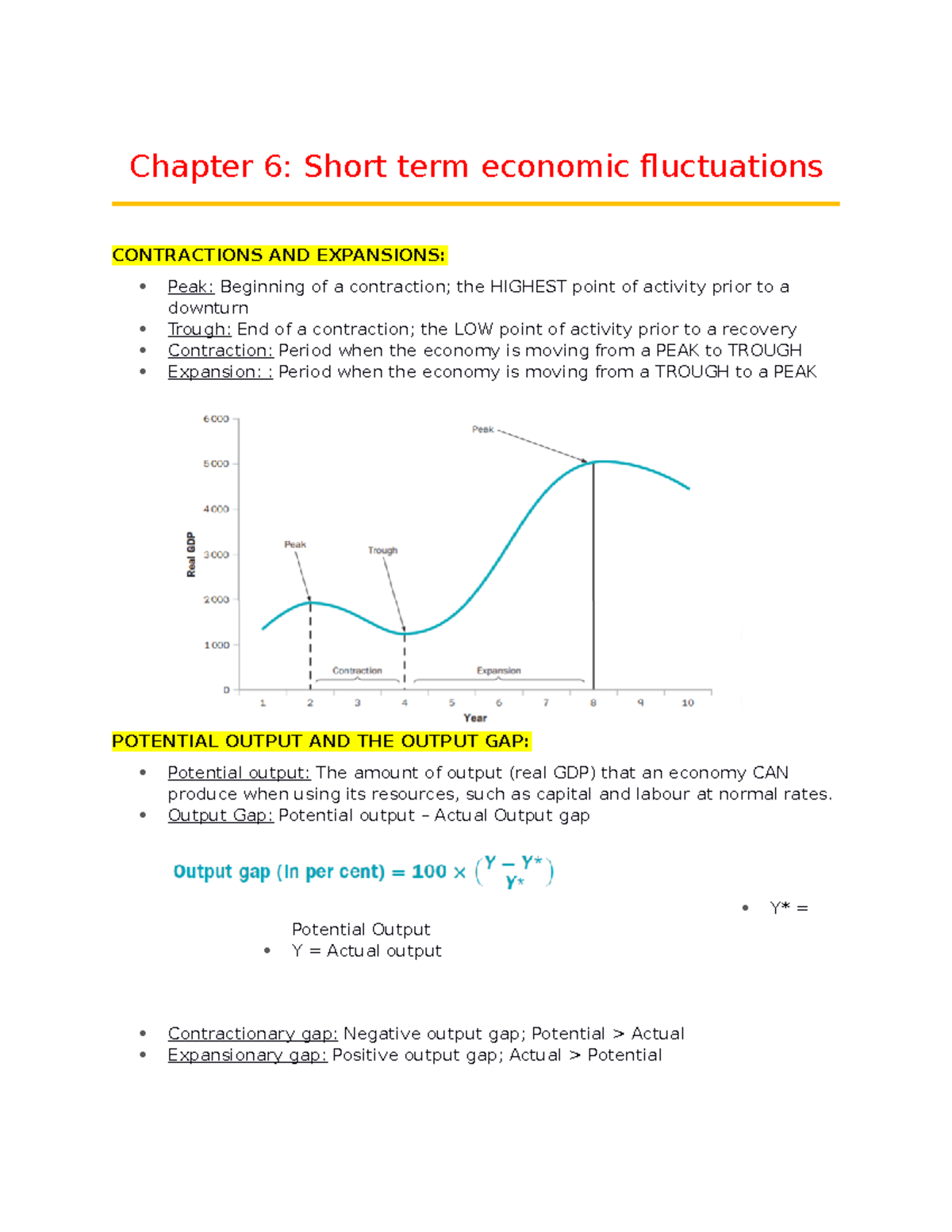 Chapter 6 - Notes - Chapter 6: Short term economic fluctuations ...