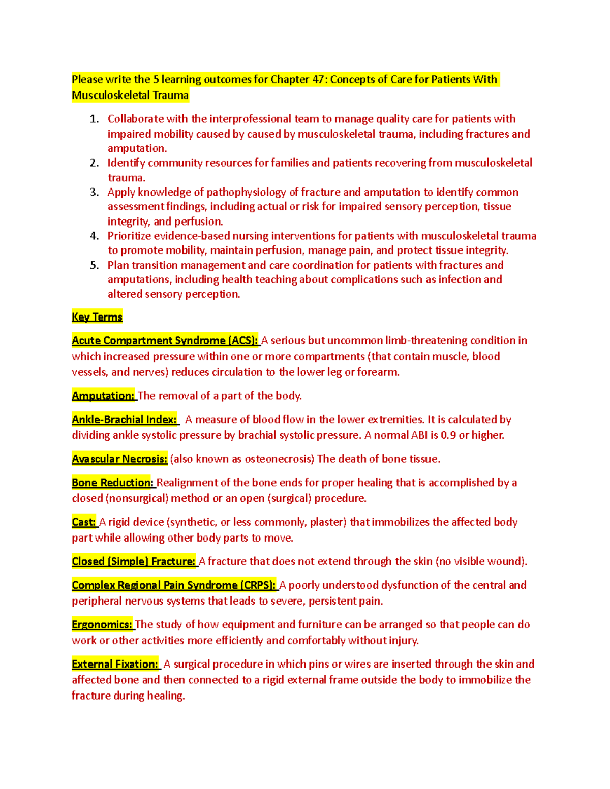 Study Guide Module 6 MDC1 - Please write the 5 learning outcomes for ...