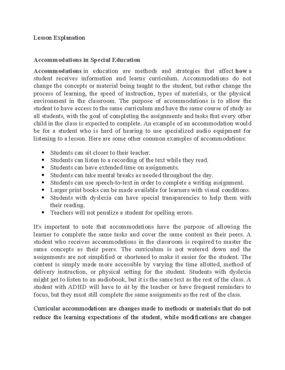 Lesson Explanation chapter 4 - Lesson Explanation Accommodations in ...