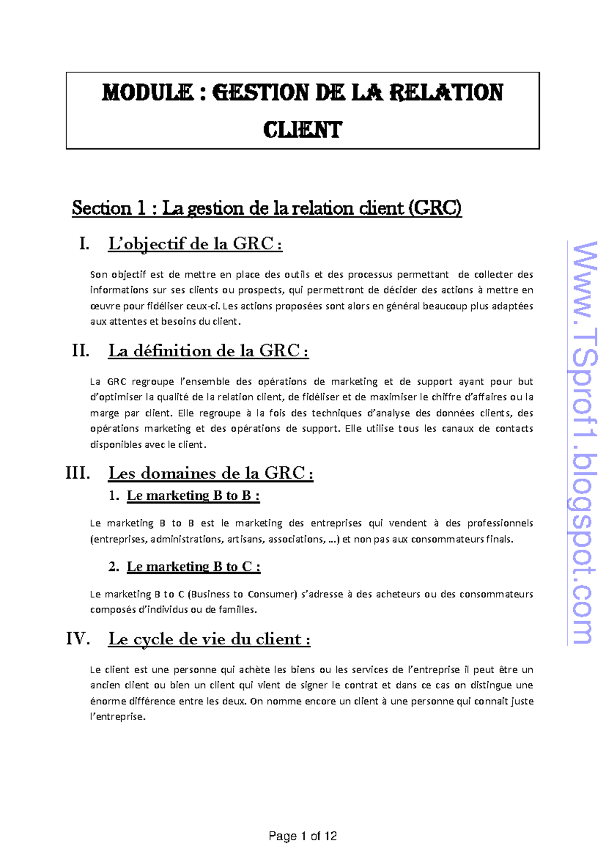 Grc resume 1 - Ce pdf présente le cours de la grc - MODULE : Gestion de ...