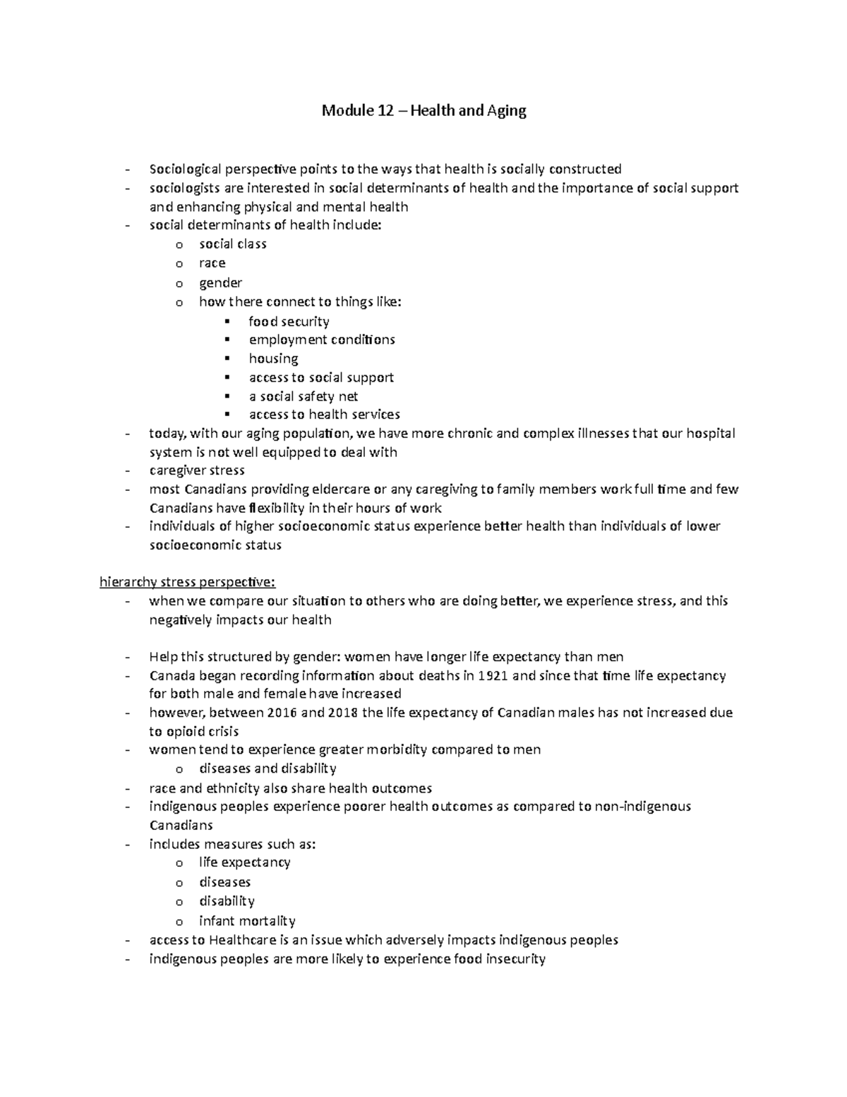 Sociology 1Z03 - Chapter 12 Notes Health and Aging - Module 12 – Health ...