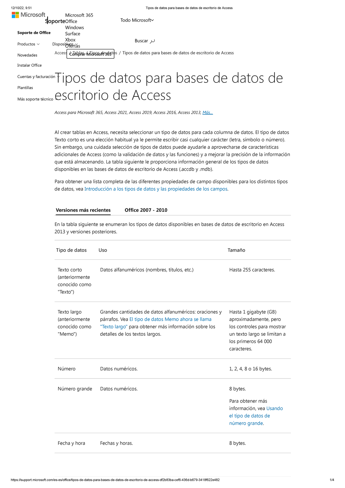 Tipos de datos para bases de datos de escritorio de Access - .. Al crear tablas en Access ...