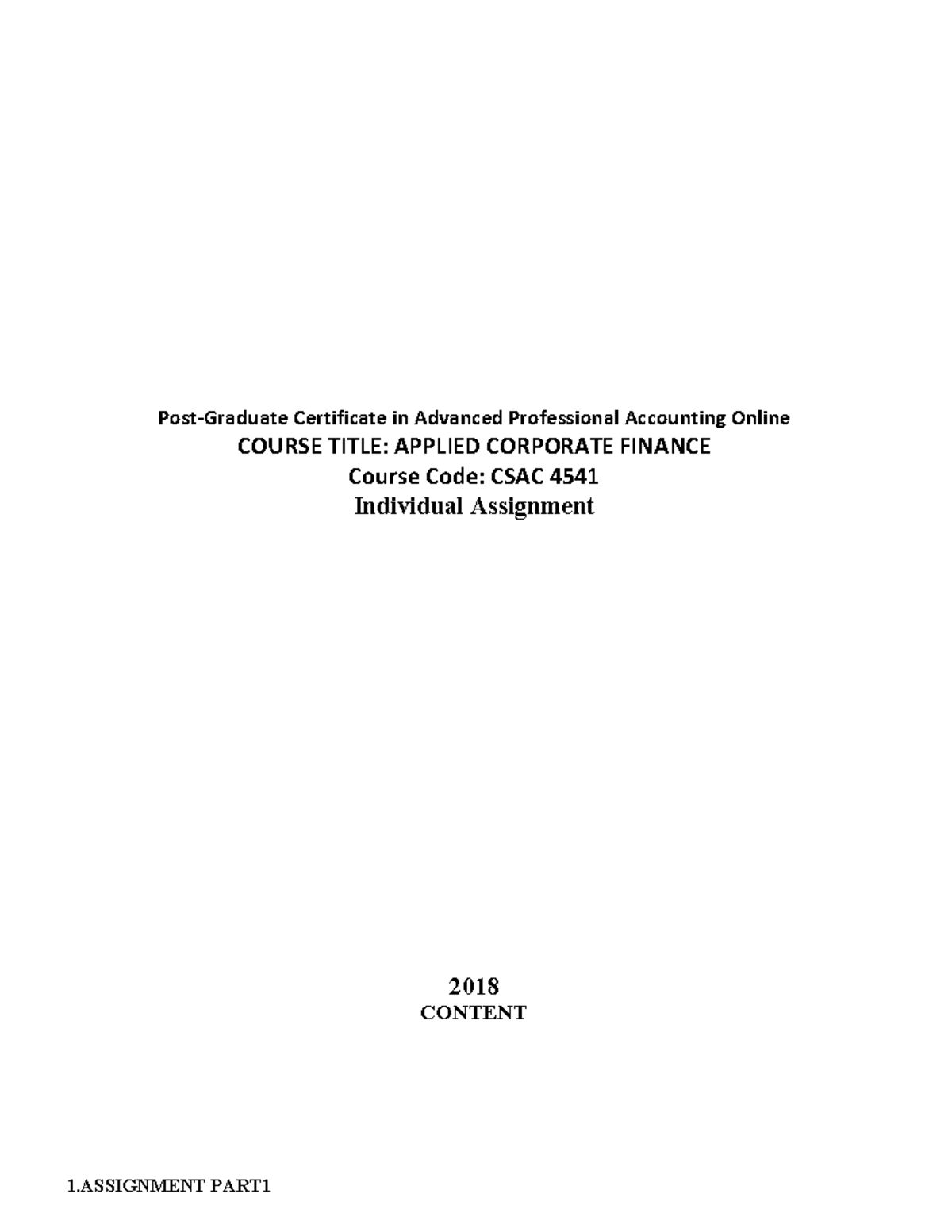 Assignment 4541 - Post-Graduate Certificate in Advanced Professional ...