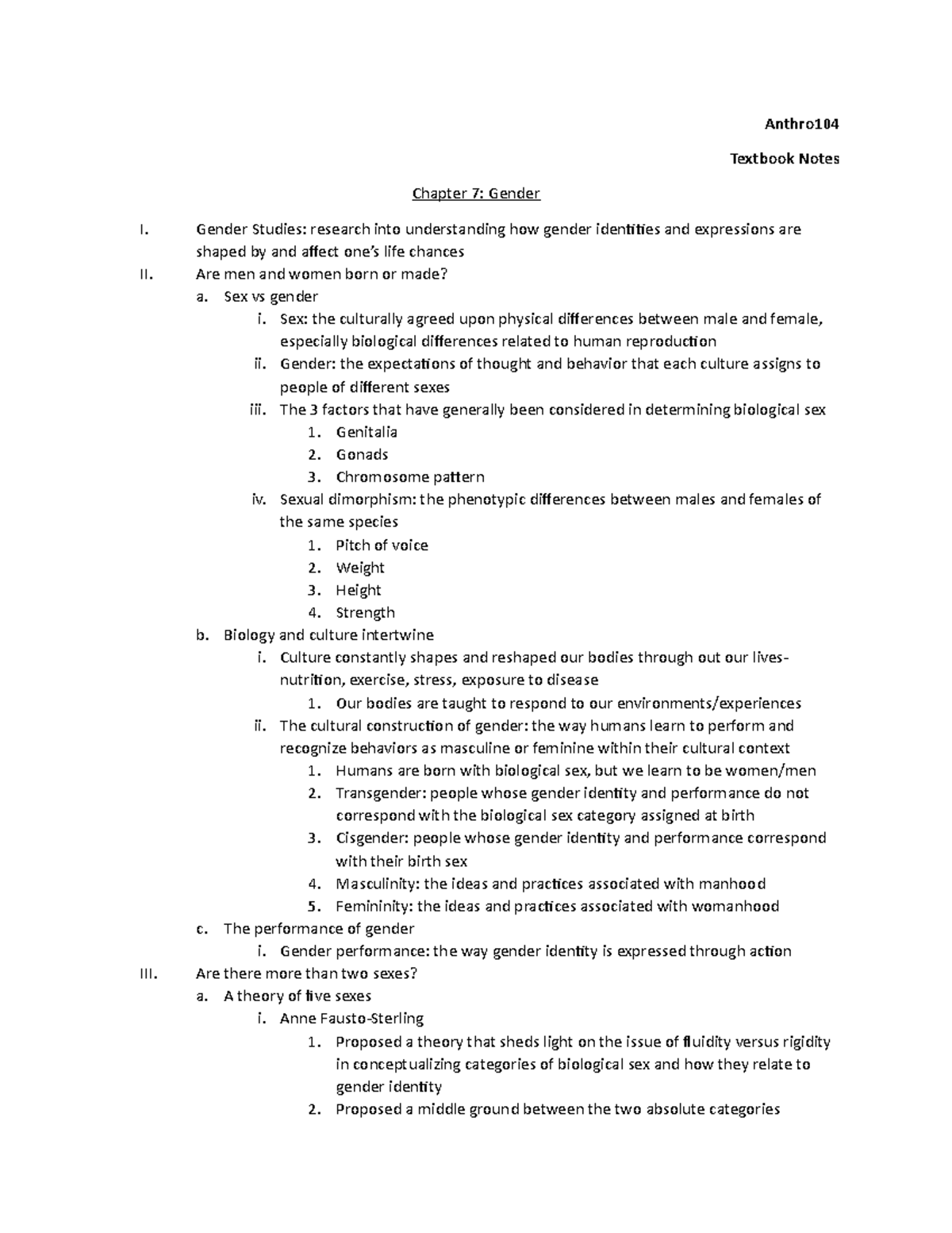 Anthro Textbook Notes- Ch 7 Gender - Anthro Textbook Notes Chapter 7 ...