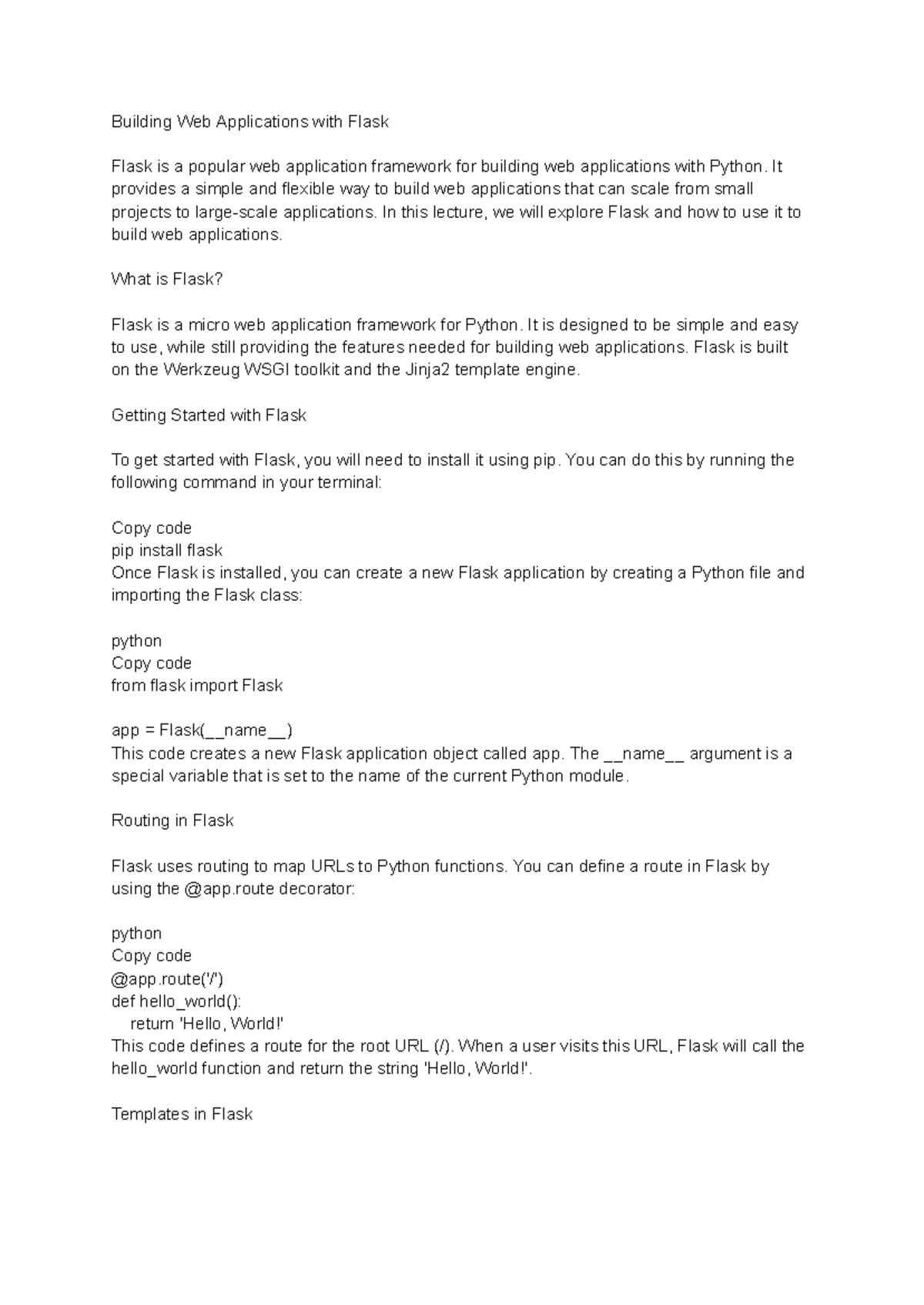 Python Class Notes Building Web Applications With Flask Flask Is A Popular Web Application