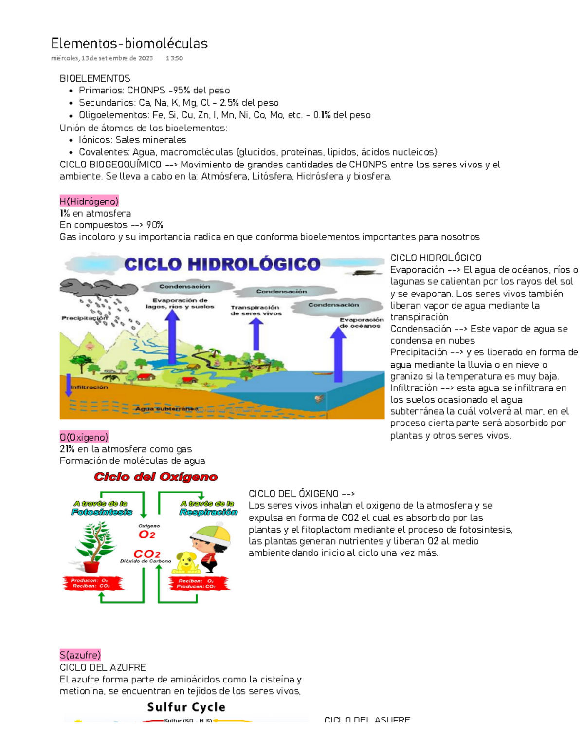 Ciclos biogeoquimicos - BIOELEMENTOS Primarios: CHONPS - 95% del peso Secundarios: Ca, Na, K, Mg ...