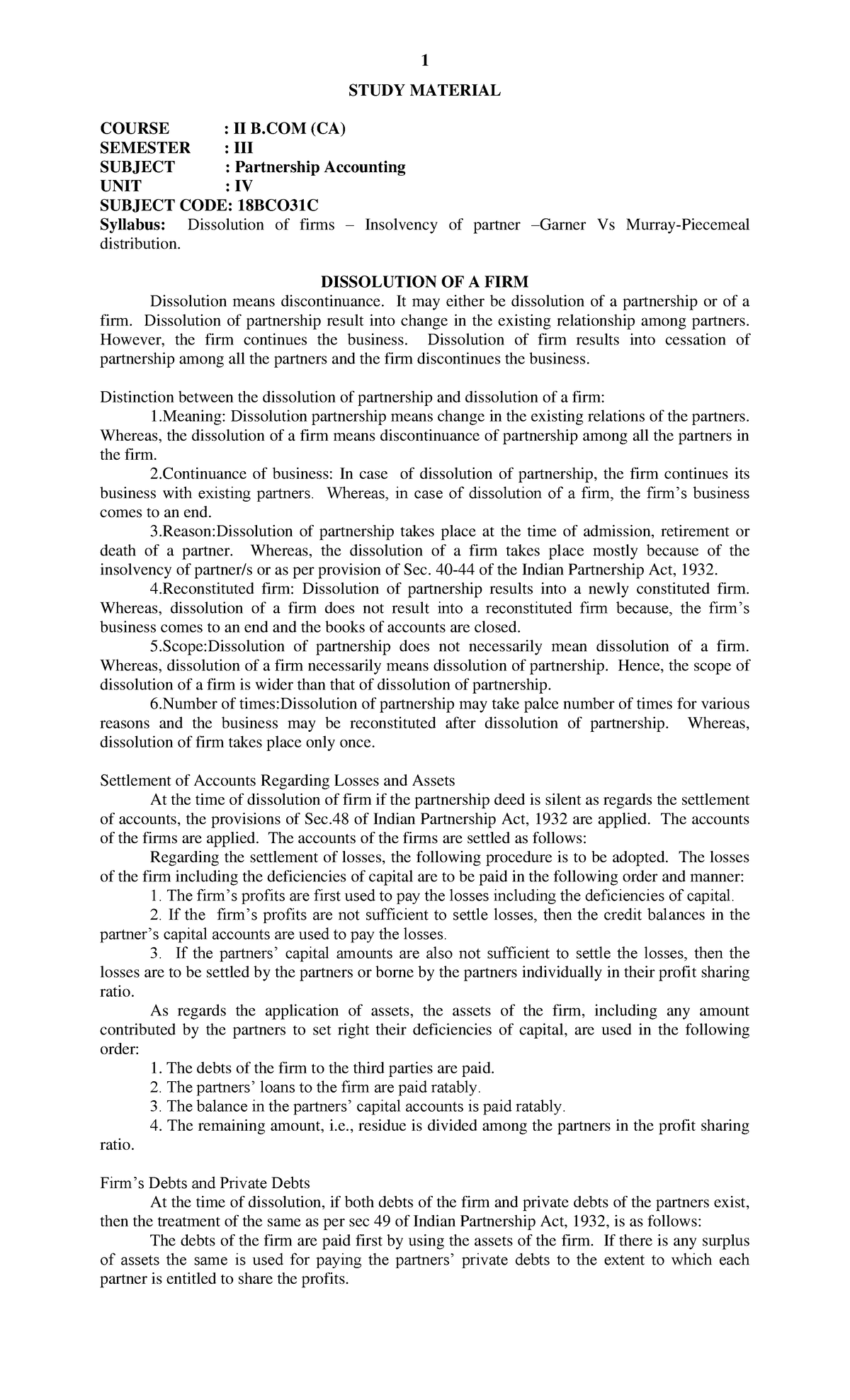 18BCO31C-U4 - cost accounting accounts - STUDY MATERIAL COURSE : II B (CA) SEMESTER : III ...