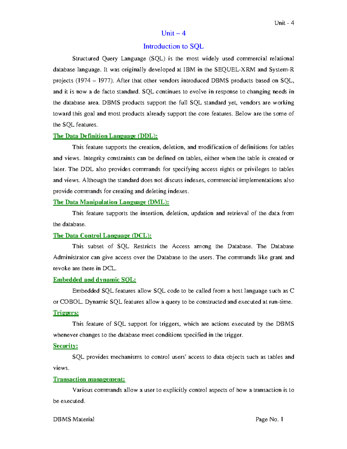 3Unit - material - Unit – 4 Introduction to SQL Structured Query ...