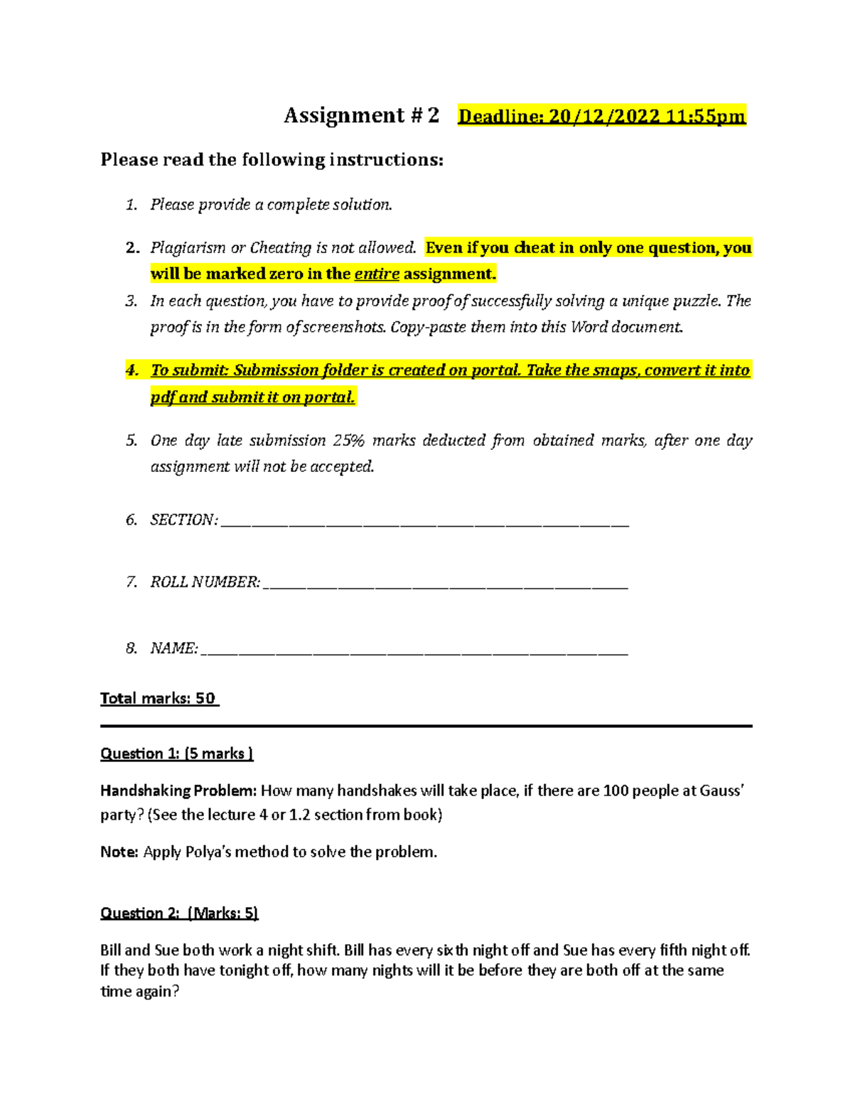 Logical Thinking Assignment 2 - Assignment # 2 Deadline: 20/12/2022 11 ...