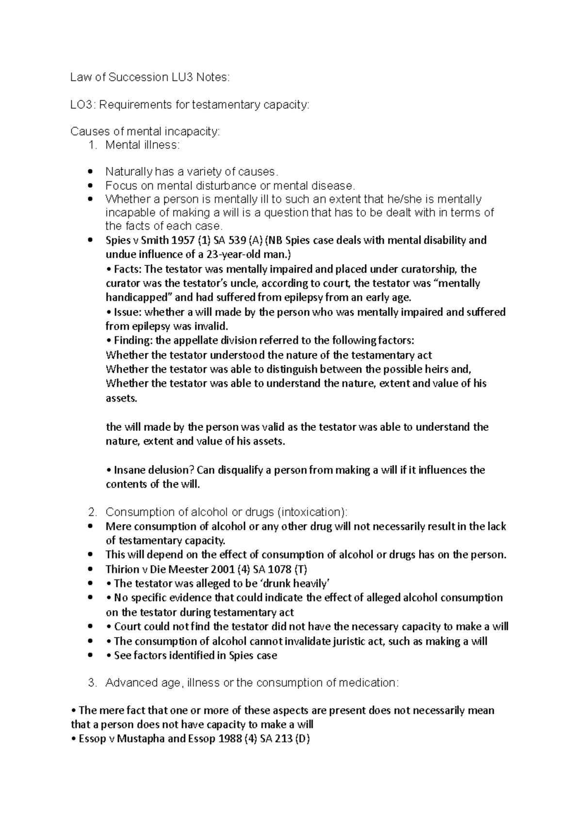 Succession LU3 notes - Law of Succession LU3 Notes: LO3: Requirements ...