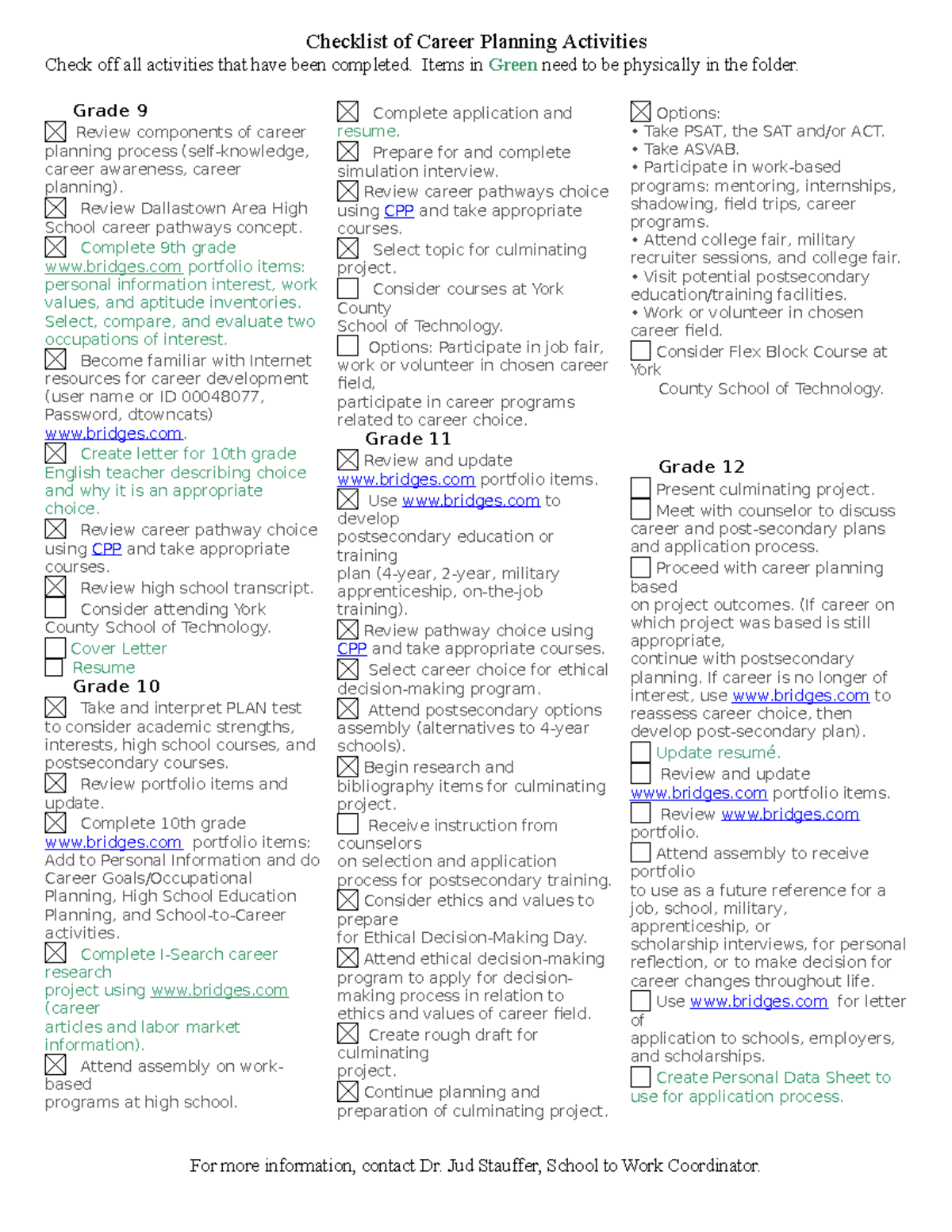 Career Planning Checklist - Checklist of Career Planning Activities ...