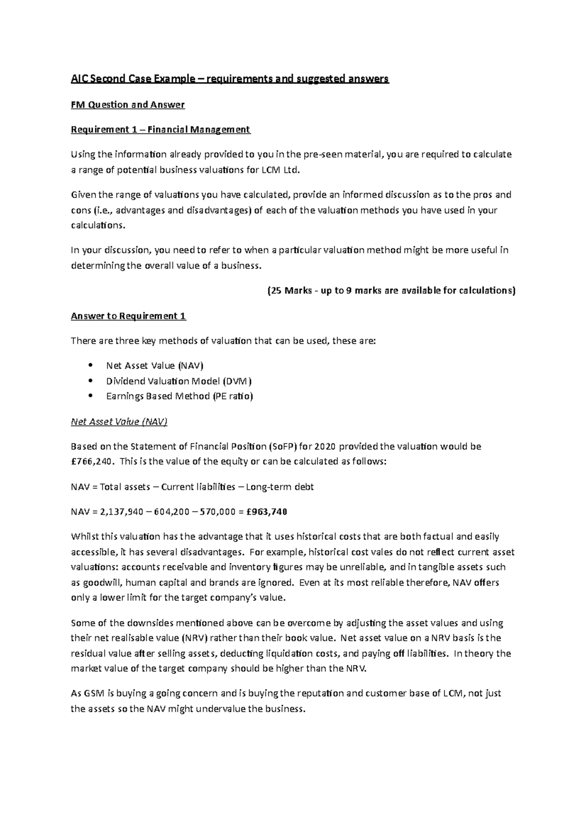 AIC Second Case Example - GSM and LCM requirements and suggested ...