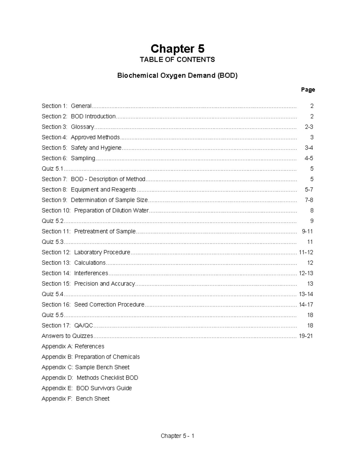 Chapter 5 - Jhjjj - Chapter 5 TABLE OF CONTENTS Biochemical Oxygen ...
