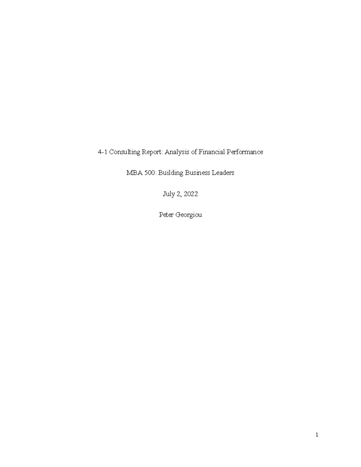 Consulting Report - Financial Analysis - 4-1 Consulting Report ...