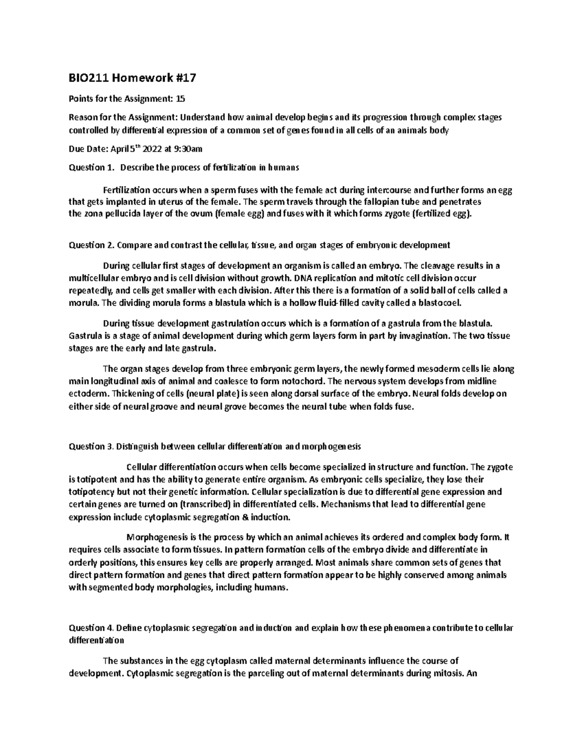 BIO 211 Homework 17 - Bio Hw - BIO211 Homework Points for the ...