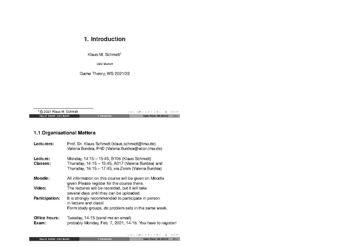 Game Theory 01 WS21 Handout Melessa - 1. Introduction Klaus M. Schmidt ...