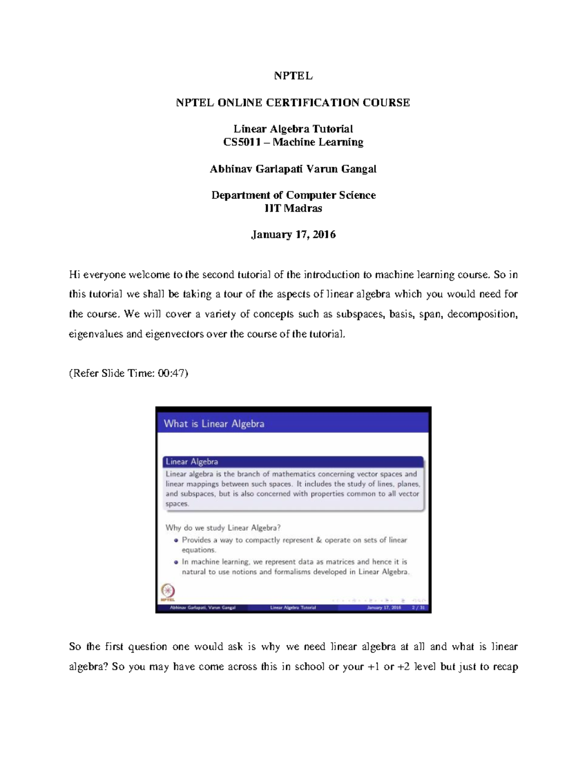 Lec7 - Machine Learning - NPTEL NPTEL ONLINE CERTIFICATION COURSE ...