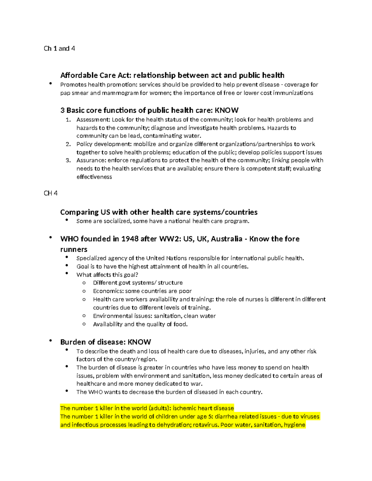Ch 1 and 4 - Community nursing notes - Ch 1 and 4 Affordable Care Act ...