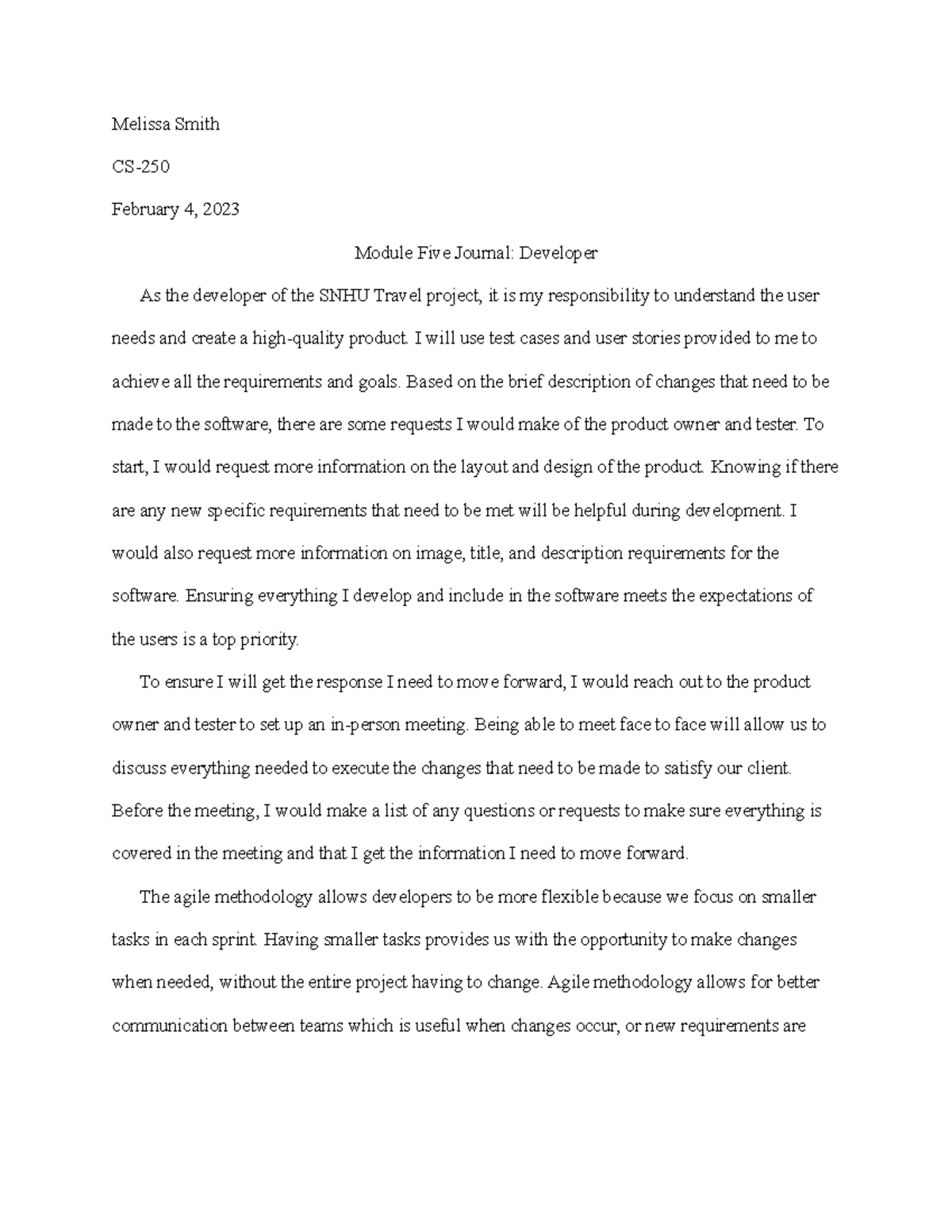 CS 250 Module 5 Journal Melissa - Melissa Smith CS- February 4, 2023 ...
