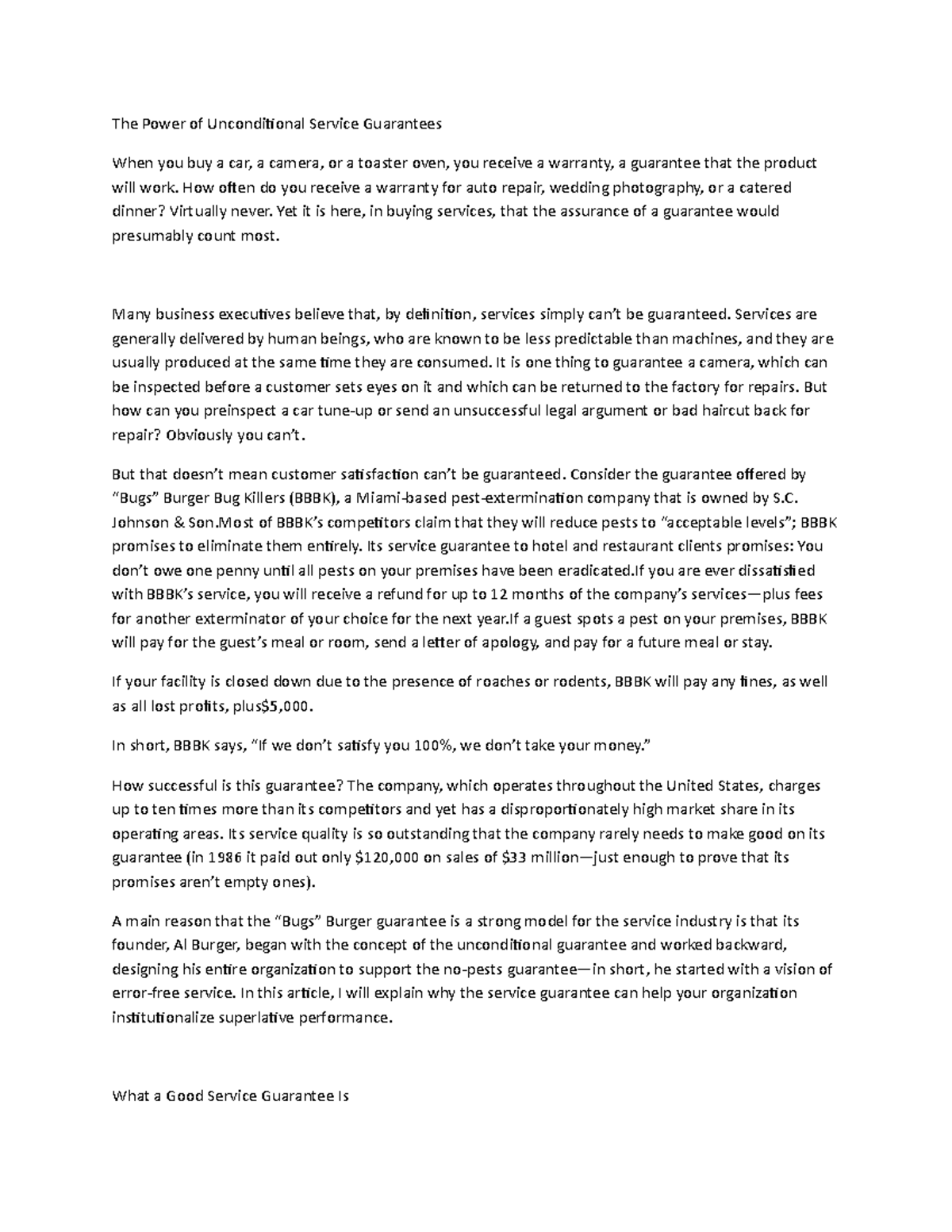 The Power of Unconditional Service Guarantees - How often do you ...