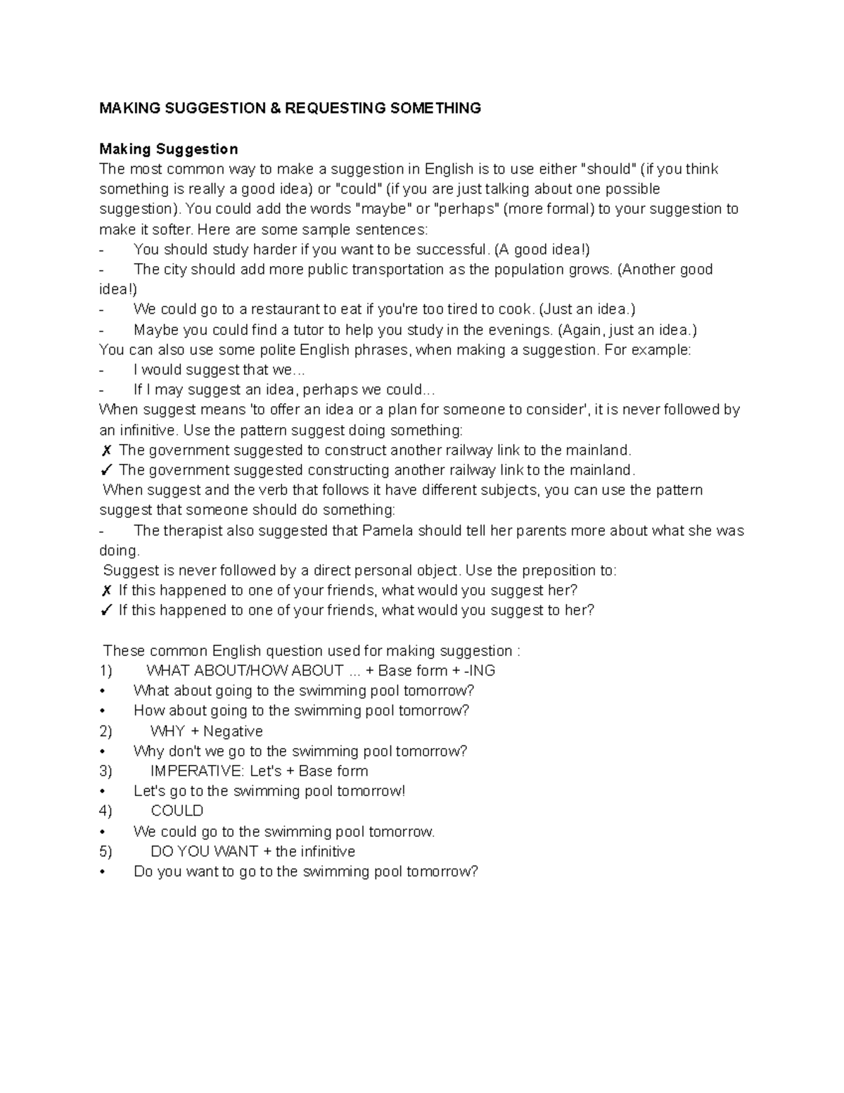 COMMUNICATION (MAKING SUGGESTION IN PROPER WAY) - MAKING SUGGESTION ...