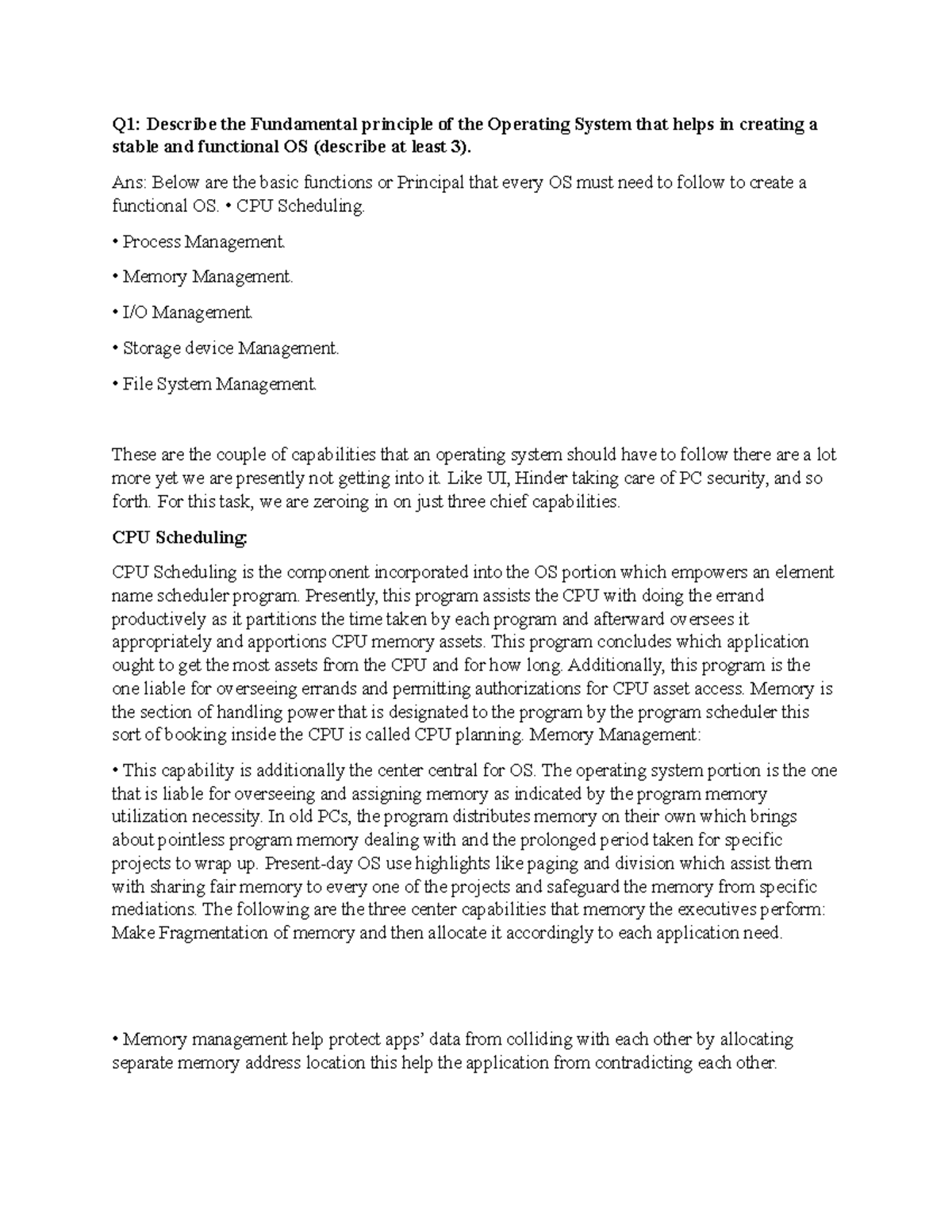 Cs 2301 Programming Assignment Unit 1 Q1 Describe The Fundamental Principle Of The Operating