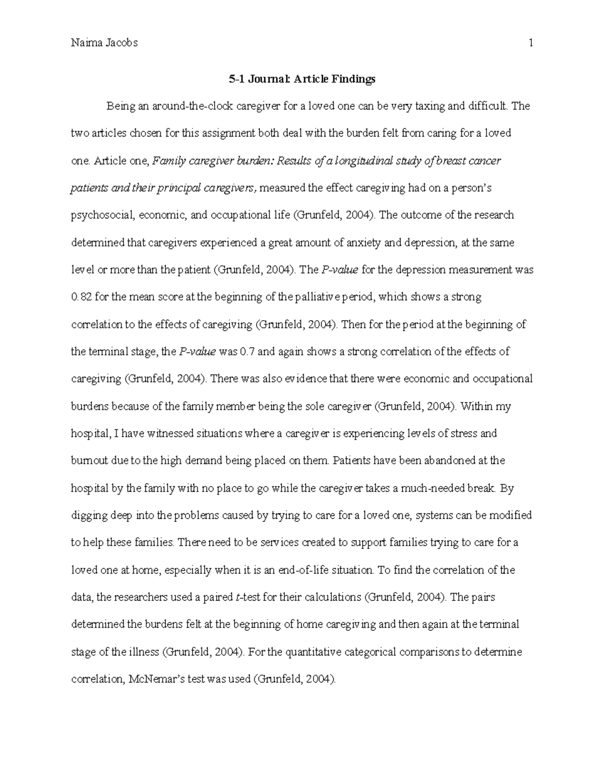 IHP 525 Journal Article findings - Naima Jacobs 1 5-1 Journal: Article ...