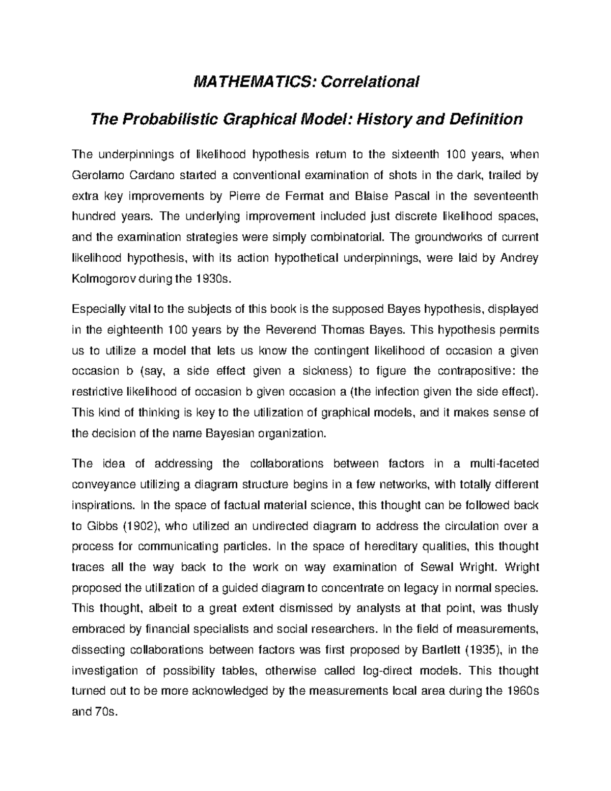 The Probabilistic Graphical Model History and Definition - MATHEMATICS ...