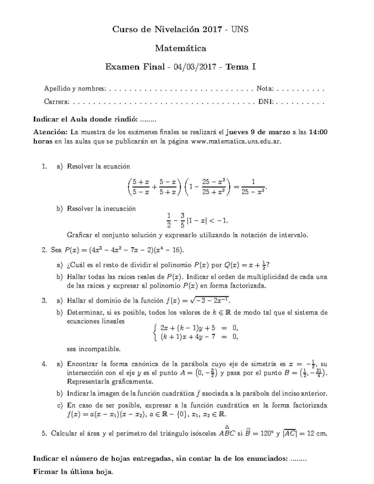 Examen DE Matematica 3 - Curso de Nivelaci ́on 2017 - UNS Matem ́atica ...
