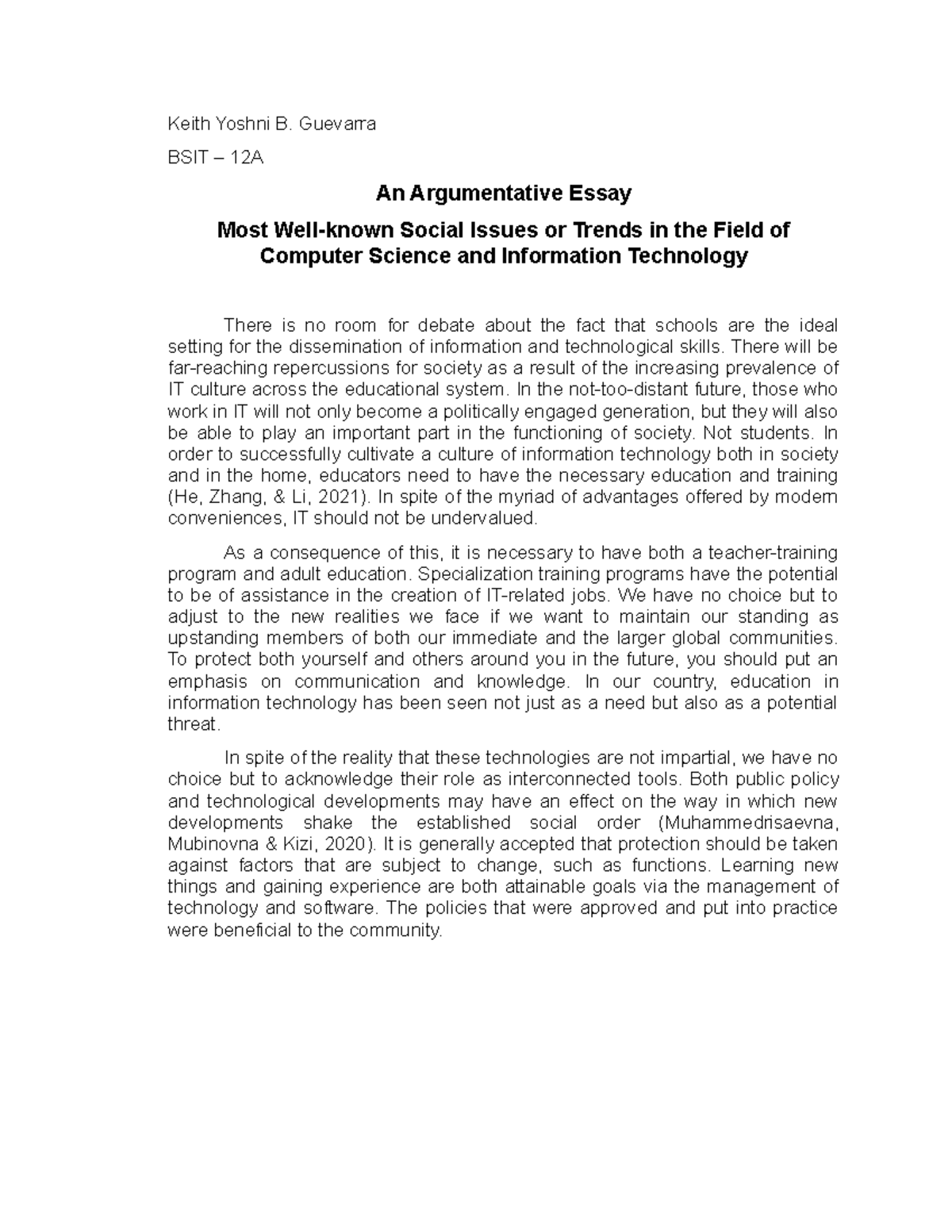 Argumentative Essay Purposive Comm - Keith Yoshni B. Guevarra BSIT ...